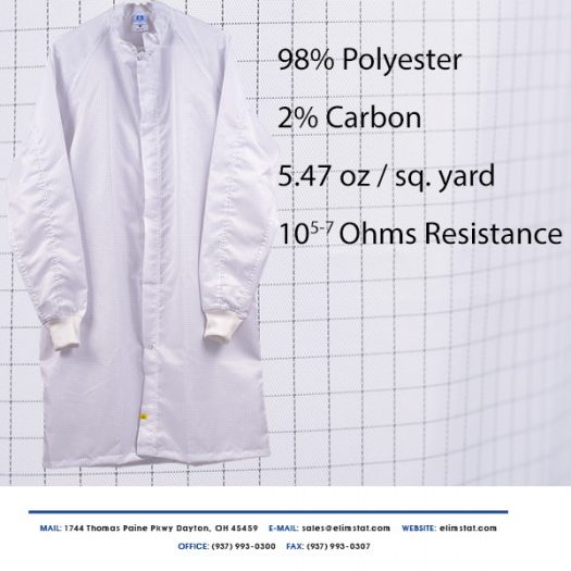 Elimstat Clean Room Lab Coat Fabric Specs | Elimstat.com